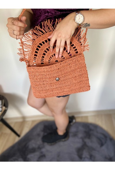 Kozal Aksesuar Amazon Serisi Kahverengi Kağıt Ipten Yapılmış Clutch/omuz Çantası Kozal Aksesuar Amazon Serisi Kahverengi Kağıt Ipten Yapılmış Clutch/omuz Çantası