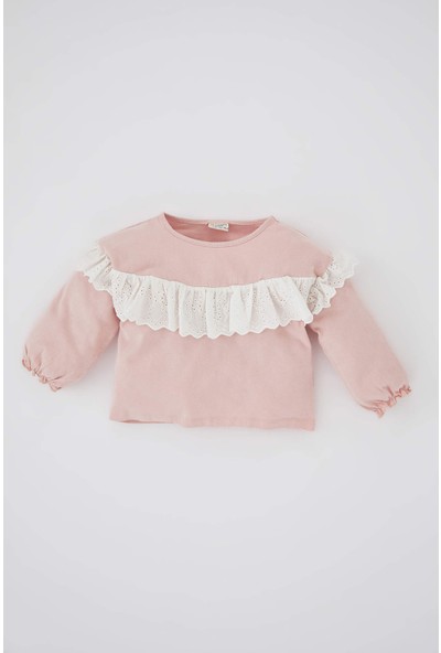 DeFacto Kız Bebek Regular Fit Bisiklet Yaka Penye Uzun Kollu Tişört Y7340A222AU