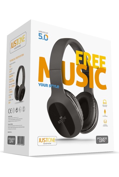 Powerway Justone Kulak Üstü Bluetooth Kulaklık Ios & Android Uyumlu Micro Sd & Aux Girişli Powerway Justone Kulak Üstü Bluetooth Kulaklık Ios & Android Uyumlu Micro Sd & Aux Girişli