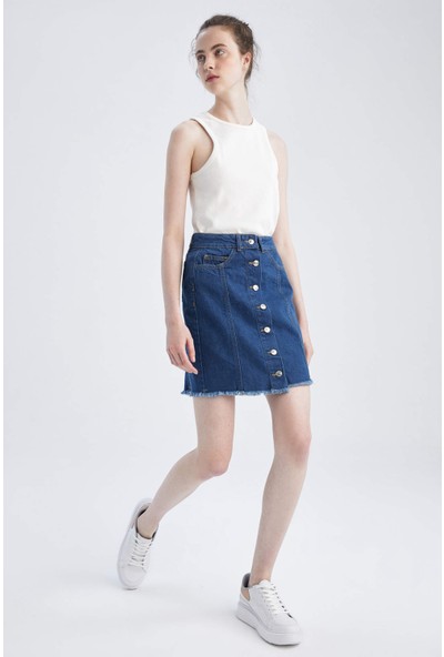 DeFacto Düğmeli Jean Mini Etek Z1631AZ22SM