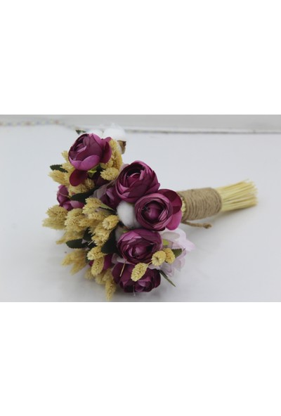 Serpilin Gelin Evi Mor Yapay Kuru Çiçek El Buketi Serpilin Gelin Evi