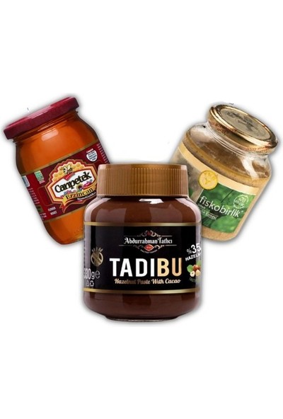 Canpetek Uçuran Lezzetler Paketi (Abdurrahman Tatlıcı Tadıbu 330 gr + Canpetek Süzme Çiçek Balı 225 gr + Fiskobirlik Fındık Ezmesi 180 gr) Canpetek Uçuran Lezzetler Paketi (Abdurrahman Tatlıcı Tadıbu 330 gr + Canpetek Süzme Çiçek Balı 225 gr + Fiskobirlik Fındık Ezmesi 180 gr)
