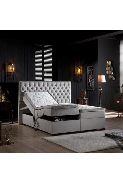 Unimer Leila Kumandalı Hareketli Sandıklı Baza+Başlık+Yatak Seti Gri
