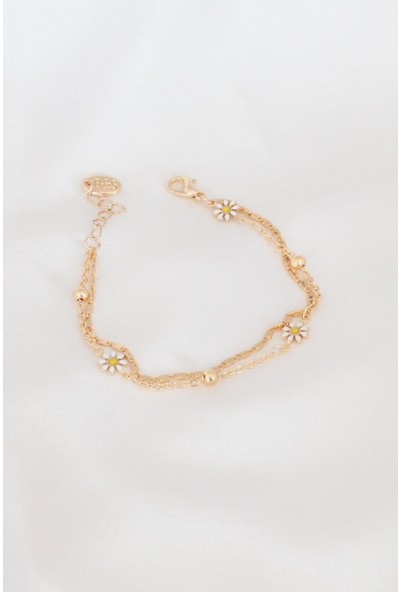 Peaces Store Erb Çiçek Detay Gold Renk Kadın Bileklik