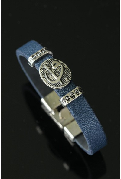 Peaces Store Erb Metal Elif Vav Lacivert Deri Erkek Bileklik