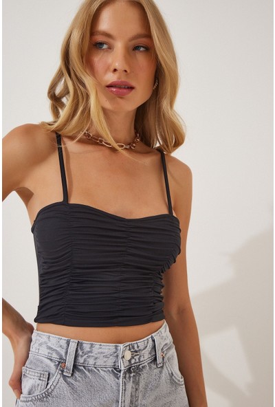 Opc Fashion Siyah Askili Buzgulu Crop