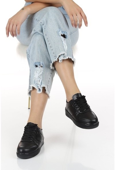 Markaden Yeni Sezon Siyah Bağcıklı Günlük Spor Ayakkabı