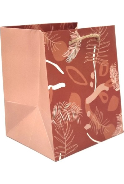 Hasır Ipli Yaprak Desenli Karton Çanta - 17X19X13