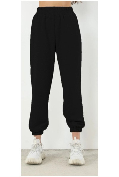 Laluvia Kadın Siyah Beli ve Paçası Lastikli Cepli Eşofman Altı