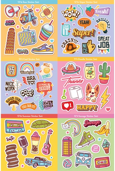 6lı Sticker Seti Ajanda - Defter - Laptop Için 77 Adet (6 Sayfa) Sticker Seti 6lı Sticker Seti Ajanda - Defter - Laptop Için 77 Adet (6 Sayfa) Sticker Seti