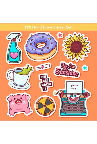 Hand Draw Sticker Seti Ajanda - Defter - Laptop Için 12 Adet Sticker Seti Hand Draw Sticker Seti Ajanda - Defter - Laptop Için 12 Adet Sticker Seti