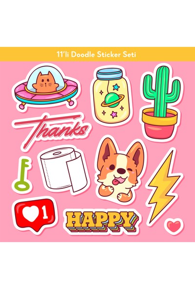 Dijital Doodle Sticker Seti Ajanda Defter - Laptop Için 11 Adet Sticker Seti Dijital Doodle Sticker Seti Ajanda Defter - Laptop Için 11 Adet Sticker Seti