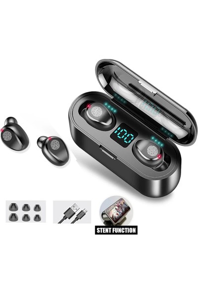 F9 Bluetooth 5.0 Kablosuz Kulaklık Çift Mikrofonlu Powerbanklı Kutulu Şarj Kablosu Şarj Göstergeli F9 Bluetooth 5.0 Kablosuz Kulaklık Çift Mikrofonlu Powerbanklı Kutulu Şarj Kablosu Şarj Göstergeli