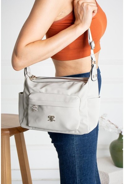 Paul Brand Gri Kadın Çok Gözlü Saten Kumaş Omuz Çantası HS4009