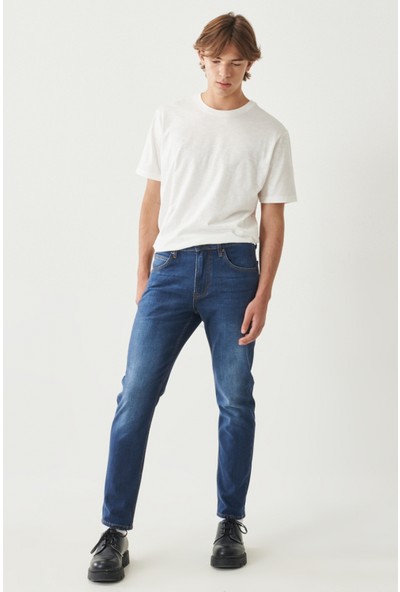 Regular Fit Rahat Kesim Koyu Mavi Jean Kot Pantolon Regular Fit Rahat Kesim Koyu Mavi Jean Kot Pantolon