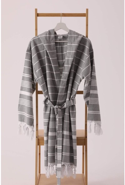 Favora Pamuklu Kapşonlu Peştemal Bornoz L - XL - Gri Favora Pamuklu Kapşonlu Peştemal Bornoz L - XL - Gri