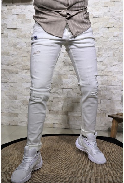Saylık Beyaz Erkek Spor Kesim Jeans