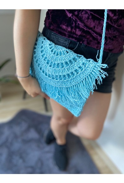 Kozal Aksesuar Amazon Serisi Turkuaz Kağıt Ipten Yapılmış Clutch/omuz Çantası Kozal Aksesuar Amazon Serisi Turkuaz Kağıt Ipten Yapılmış Clutch/omuz Çantası