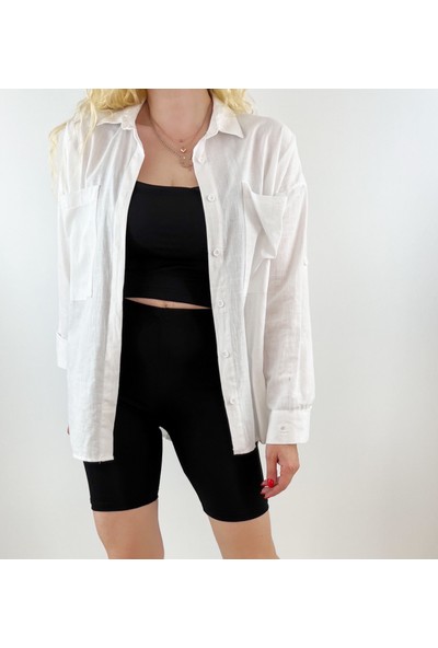 Modaonna Beyaz Keten Gömlek