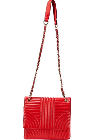 Deriderim Dikiş Detaylı Kadın Kırmızı Deri Omuz Çantası