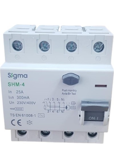 Sigma 4x25A 300MA Kaçak Akım Rölesi 5'li Sigma 4x25A 300MA Kaçak Akım Rölesi 5'li