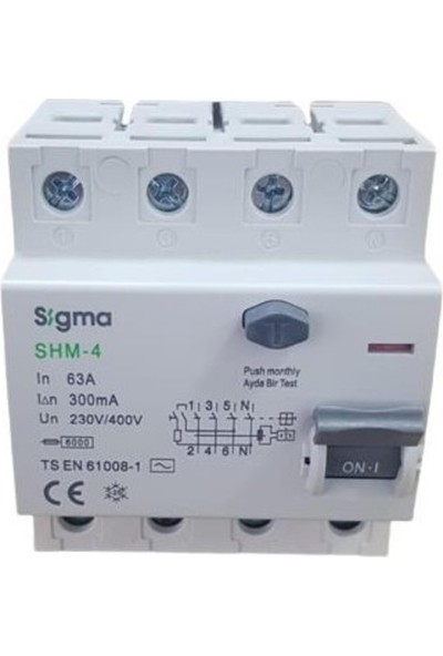 Sigma 4x63A 300MA Kaçak Akım Rölesi 5'li Sigma 4x63A 300MA Kaçak Akım Rölesi 5'li