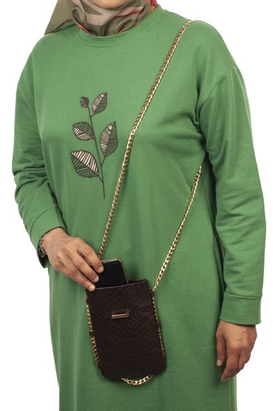 Mebes Telefon Çantası Kadın Koyu Kahverengi Zincir Detaylı