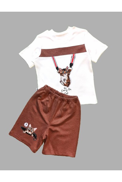 Fermuarlı Kedi Desenli Çocuk Takım