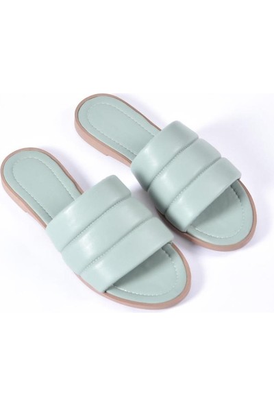 Bayan Mint Dikiş Detaylı Düz Terlik
