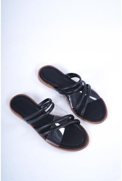 Bayan Siyah Şeffaf Bant Detaylı Bantlı Düz Terlik Bayan Siyah Şeffaf Bant Detaylı Bantlı Düz Terlik