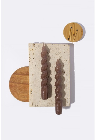 Gizemli Home 2'li Italyan Burgulu Açık Vizon Şamdan Mumu