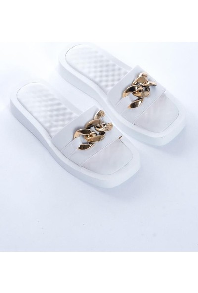 Bayan Beyaz Eva Toka Detaylı Tekbant Terlik Bayan Beyaz Eva Toka Detaylı Tekbant Terlik
