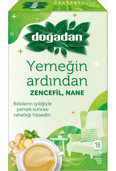 Doğadan Yemeğin Ardından Zencefil Nane 27 gr 18'li Paket Bardak Poşet Çay Doğadan Yemeğin Ardından Zencefil Nane 27 gr 18'li Paket Bardak Poşet Çay