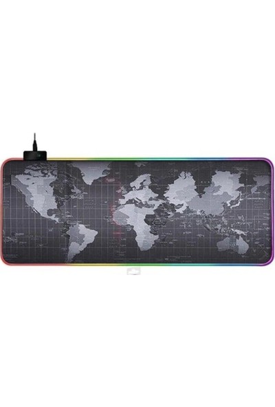 LED Işıklı Mouse Pad 80 x 30 cm Mouse Pad Dünya Desen