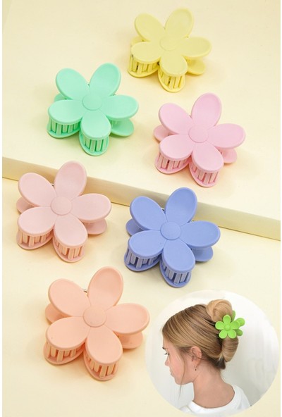 Voilove Kadın Trend 6'lı Pastel Renkli Papatya Çiçek Mandal Toka Seti