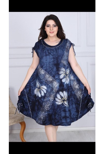 Yasem XXL Kadın Büyük Beden Aksesuar, Dijital Baskı ve Taş Detay Elbise
