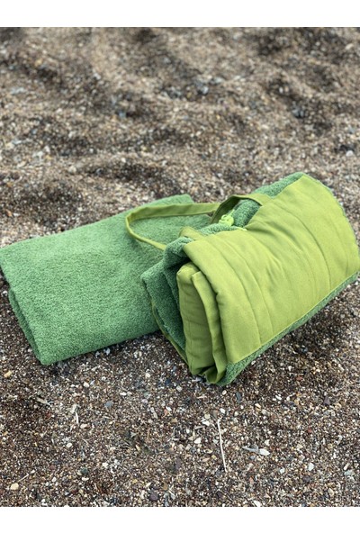 Liber Home Yeşil Çanta Görünümlü Plaj Havlu Seti + Plaj Havlusu
