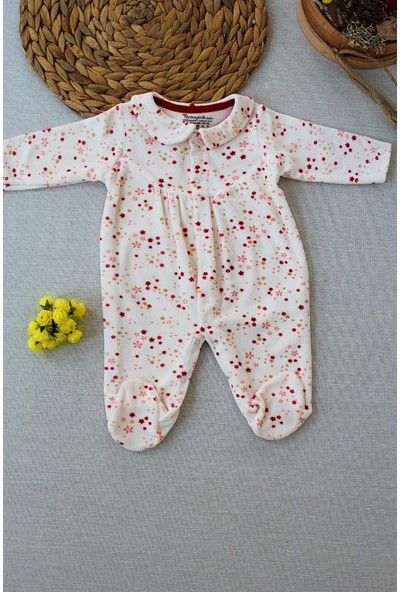 Eha Tulum Robalı Büzgülü Kadife Kız Bebek Ekru 9-12 Ay PS10061