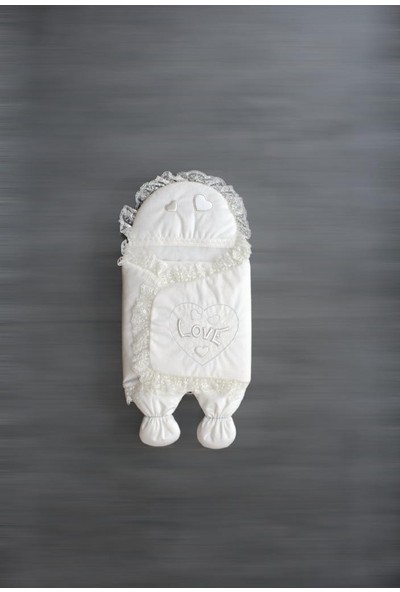 Eha Kundak Love Dantelli Kız Bebek Ayaklı Ekru PS9902