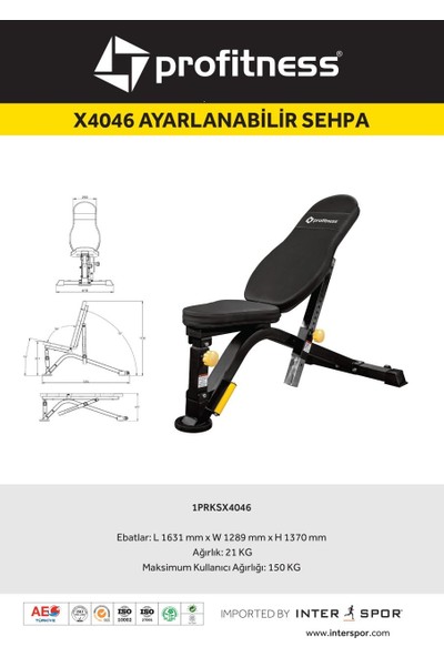 Profitness X-4046 Ayarlanabilir , Açılı, Çok Amaçlı Bench Profitness X-4046 Ayarlanabilir , Açılı, Çok Amaçlı Bench