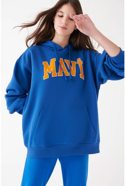 Mavi Kapişonlu Koyu Saks Mavi Kadın Sweat 1600361-70770