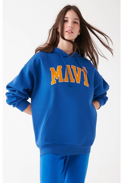 Mavi Kapişonlu Koyu Saks Mavi Kadın Sweat 1600361-70770