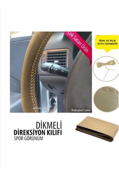 Dikmeli Direksiyon Kılıfı Soft Esnek Kokusuz Standart Bej Renk Dikmeli Direksiyon Kılıfı Soft Esnek Kokusuz Standart Bej Renk
