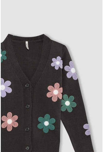 DeFacto Kız Çocuk Regular Fit V Yaka Triko Hırka X9530A622WN