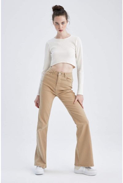 Ispanyol Paça Yüksek Bel Cepli Gabardin PANTOLON Y4977AZ22AU