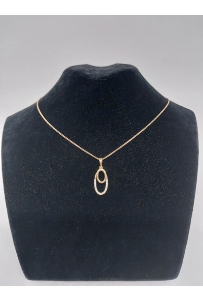 Style Lins Rodyum Altın Renk Ikili Oval Zirkon Taşlı Kolye
