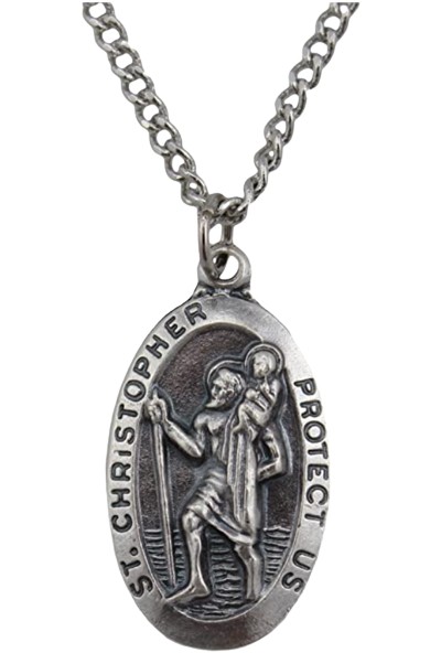 Charge Creed Silver Tone St. Christopher Protect Us Madalyası Charge Creed Silver Tone St. Christopher Protect Us Madalyası