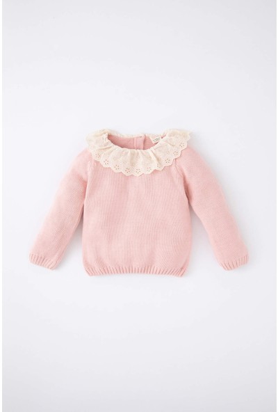 DeFacto Kız Bebek Regular Fit Dantel Yaka Kazak X5729A222AU