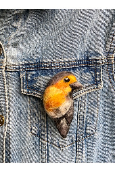 Sgaccessory Özel Tasarım Sarı Gri Kuş Keçe Kadın Broş