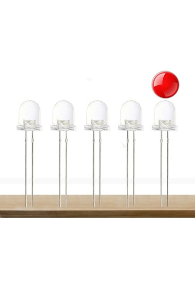 Elektromall 8mm Şeffaf Kırmızı LED - 10 Adet Elektromall 8mm Şeffaf Kırmızı LED - 10 Adet